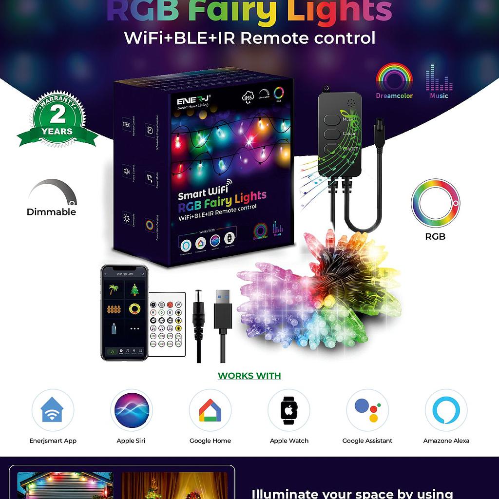 RGB Fairy Lights with 5 Meters length, 50 LEDs, WiFi+BLE+IR Remote ...